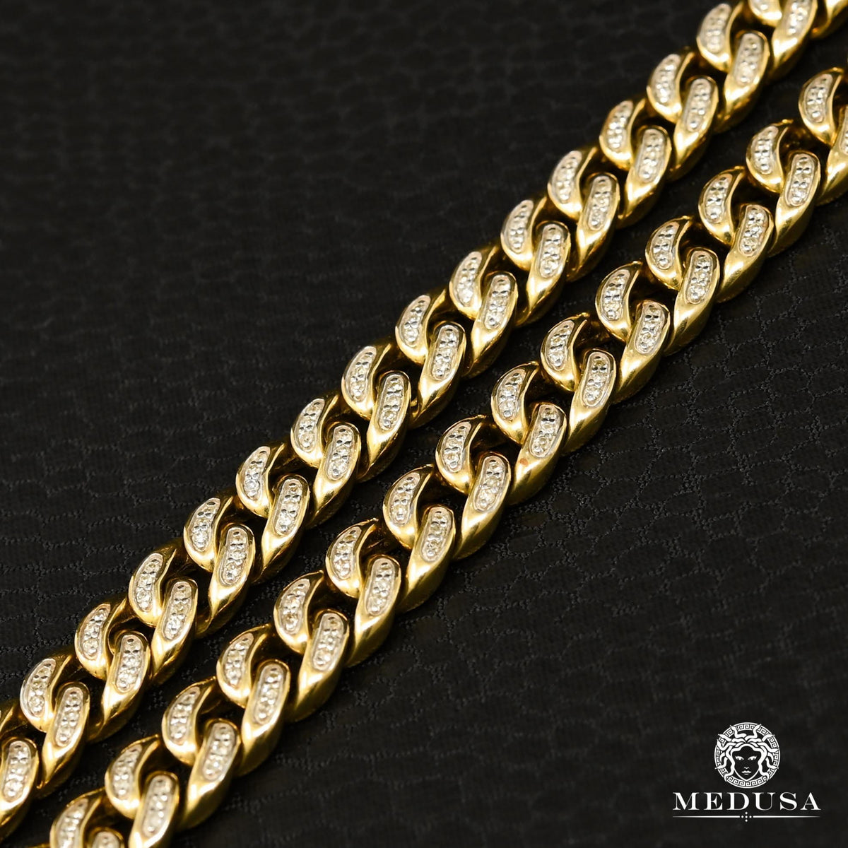 Chaîne à Diamants en Or 10K | 7mm Cuban Link Diamant Chaîne | Bijoux Medusa