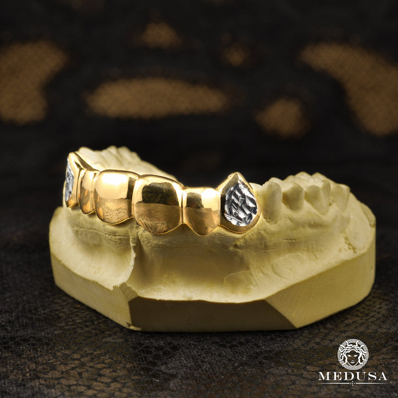 Golden Custom Grillz | Grillz 6 teeth fang diamond cut grillz | Medusa jewelry